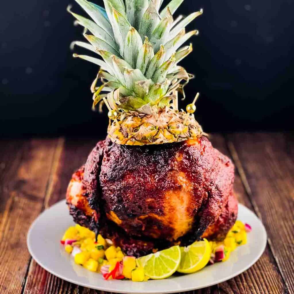 Smoked Pineapple Stand Chicken Recipe on Pellet Grill