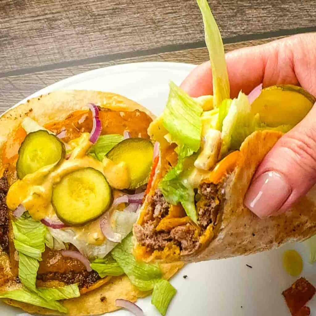 Easy Big Mac Smash Burger Tacos with Homemade Sauce - Winding Creek Ranch