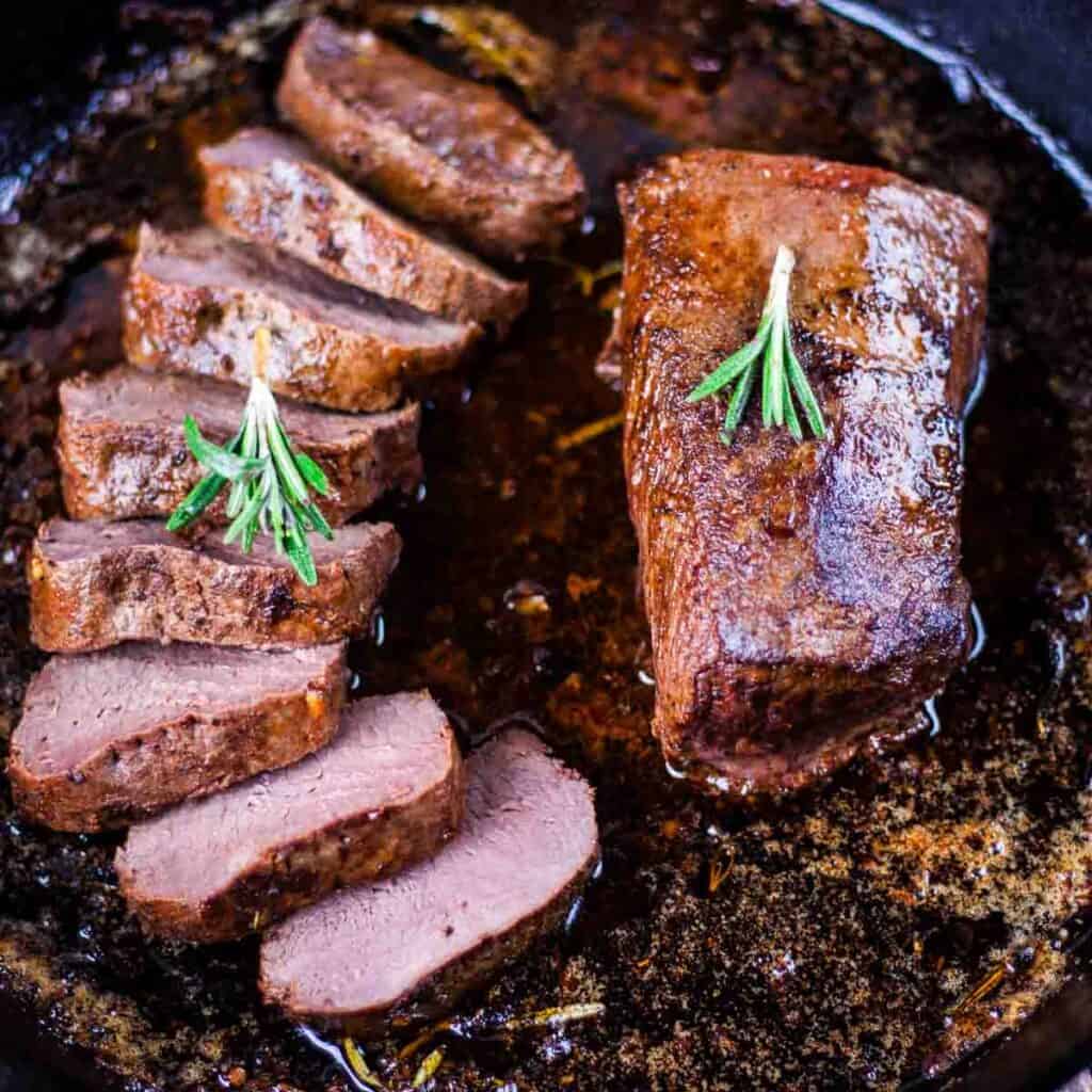 Pan-Seared Venison Backstrap in Cast Iron Skillet - Winding Creek Ranch